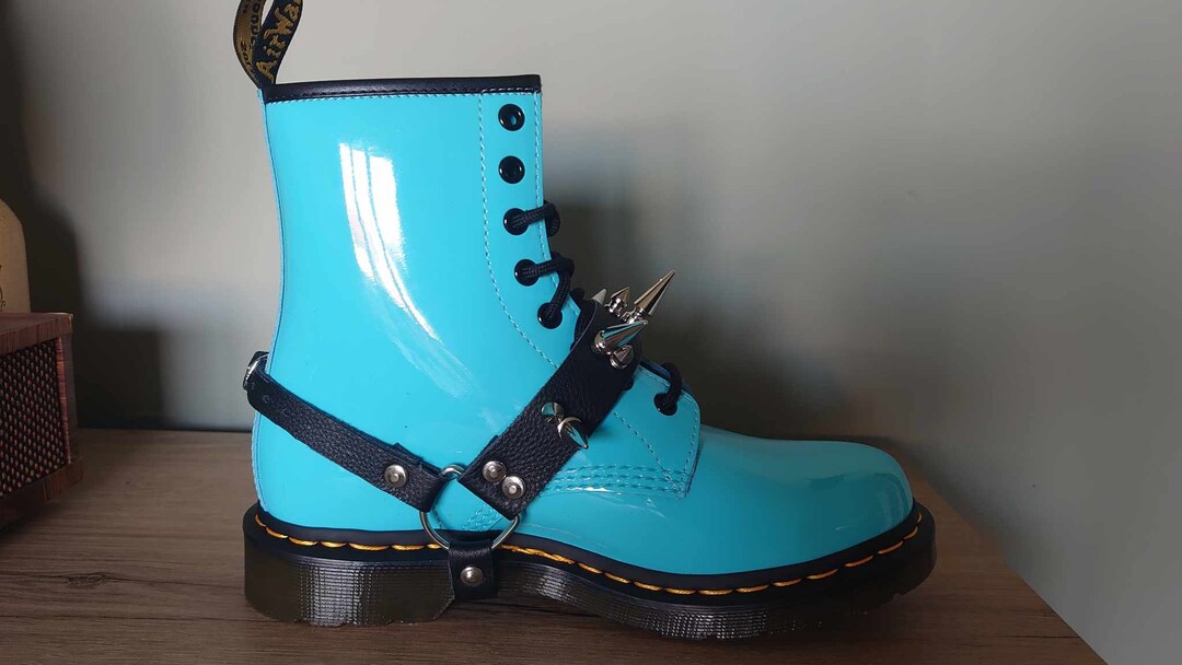 Black Leather Bootstrap and Silver Studs, Boot Harness / Punk Style ...