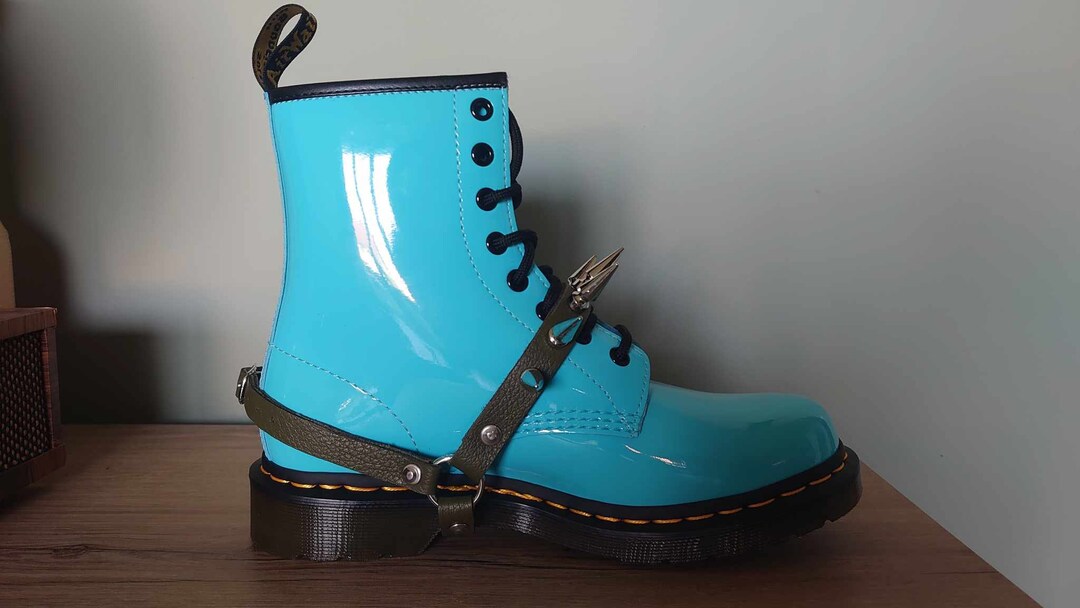 Khaki Green Leather Bootstrap and Silver Studs, Boot Harness / Punk ...