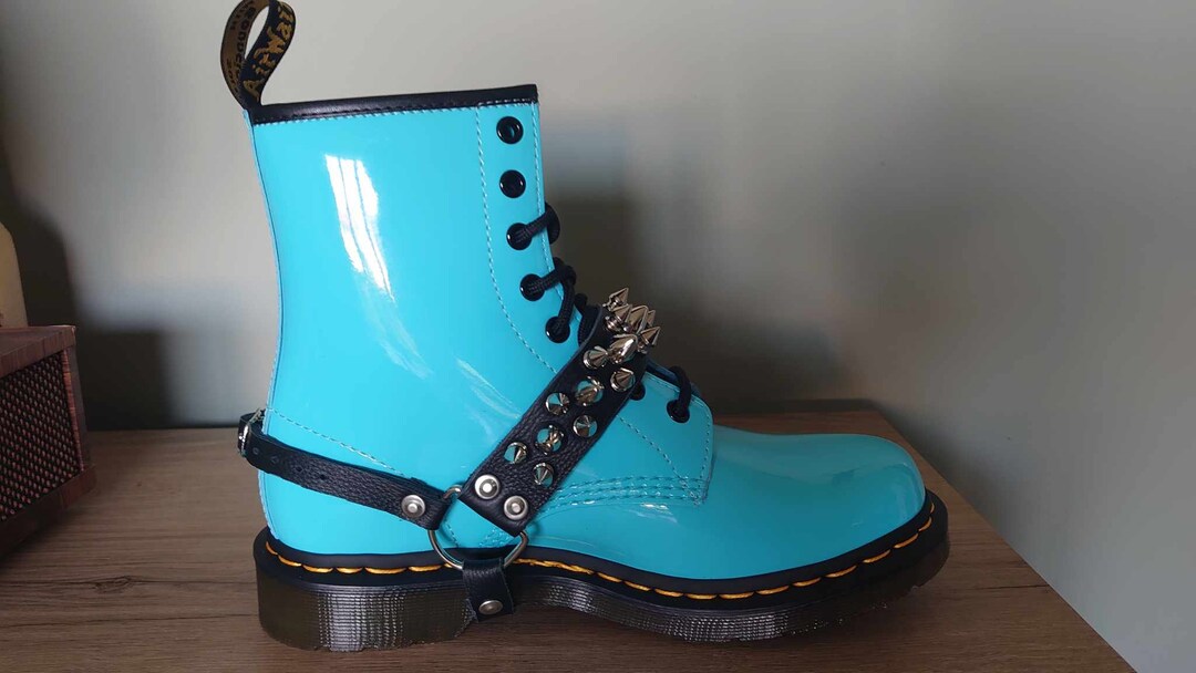 Black Leather Bootstrap and Silver Studs, Boot Harness / Punk Style ...