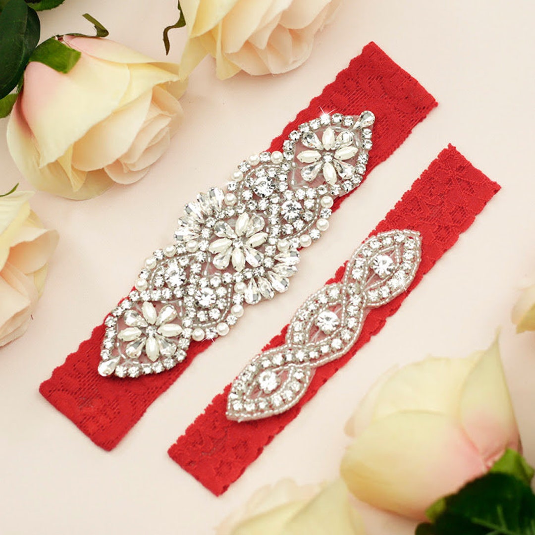 Red Garter, Red Wedding Garter, Bridal Garter, Red Garter Belt, Lace ...
