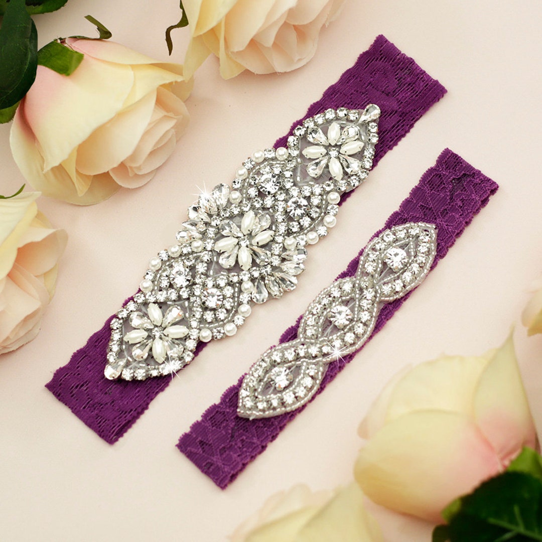 Wedding Garter, Purple Wedding Garter, Bridal Garter Set, Purple Garter ...