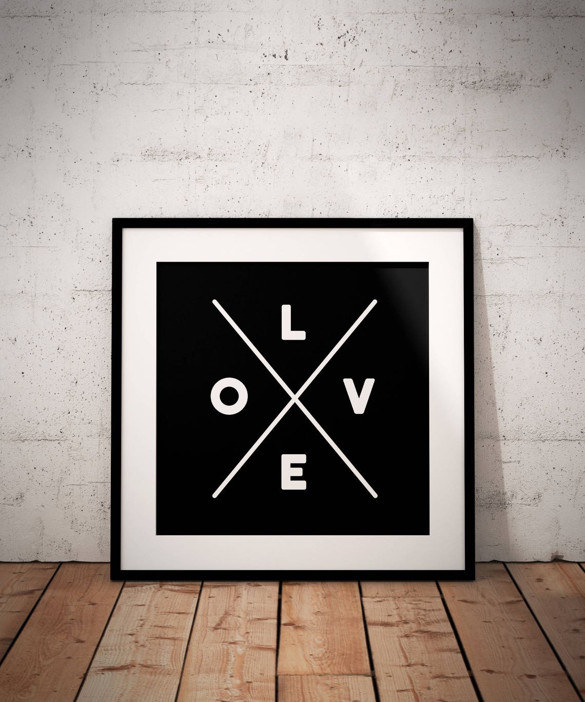 LOVE CRISS CROSS Square Modern Wall Art Minimal Digital Black and White ...