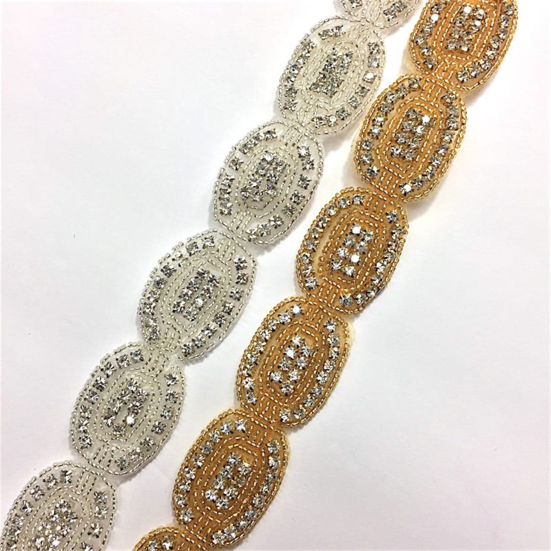 1 1/4" Crystal Beaded Rhinestone Trim Gold-silver #QRGY6209 - Etsy