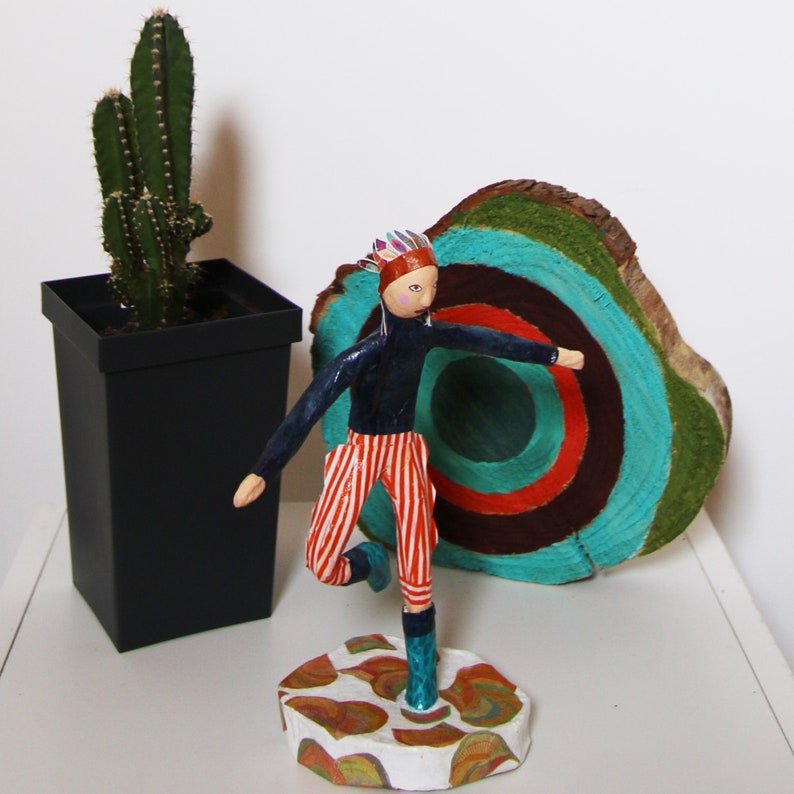 Sculpture of Paper Mache Young Dancer With Indian Headdress's Entirely ...