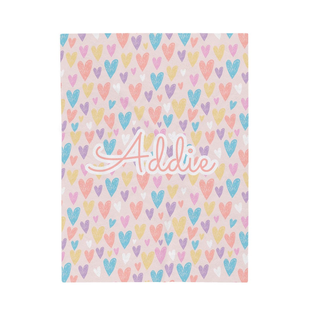 Personalized Plush Blanket With Colorful Hearts for Cozy Comfort Kids ...