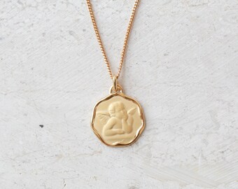 Gold angel necklace | Etsy