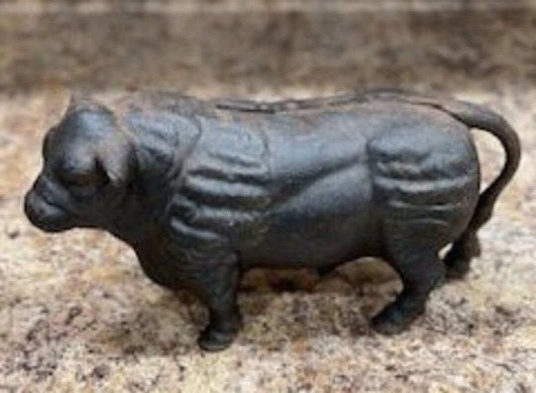 Vintage Cast Iron Bull Bank. 1930s Coin Bank or Doorstop, 11 Inch ...