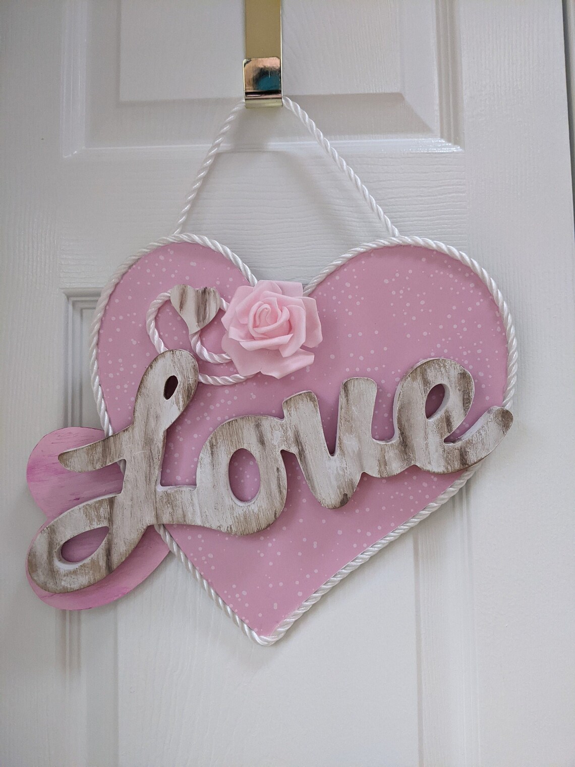 Wooden LOVE Sign on Pink Heart Valentine's Day or Anytime Multicolor ...