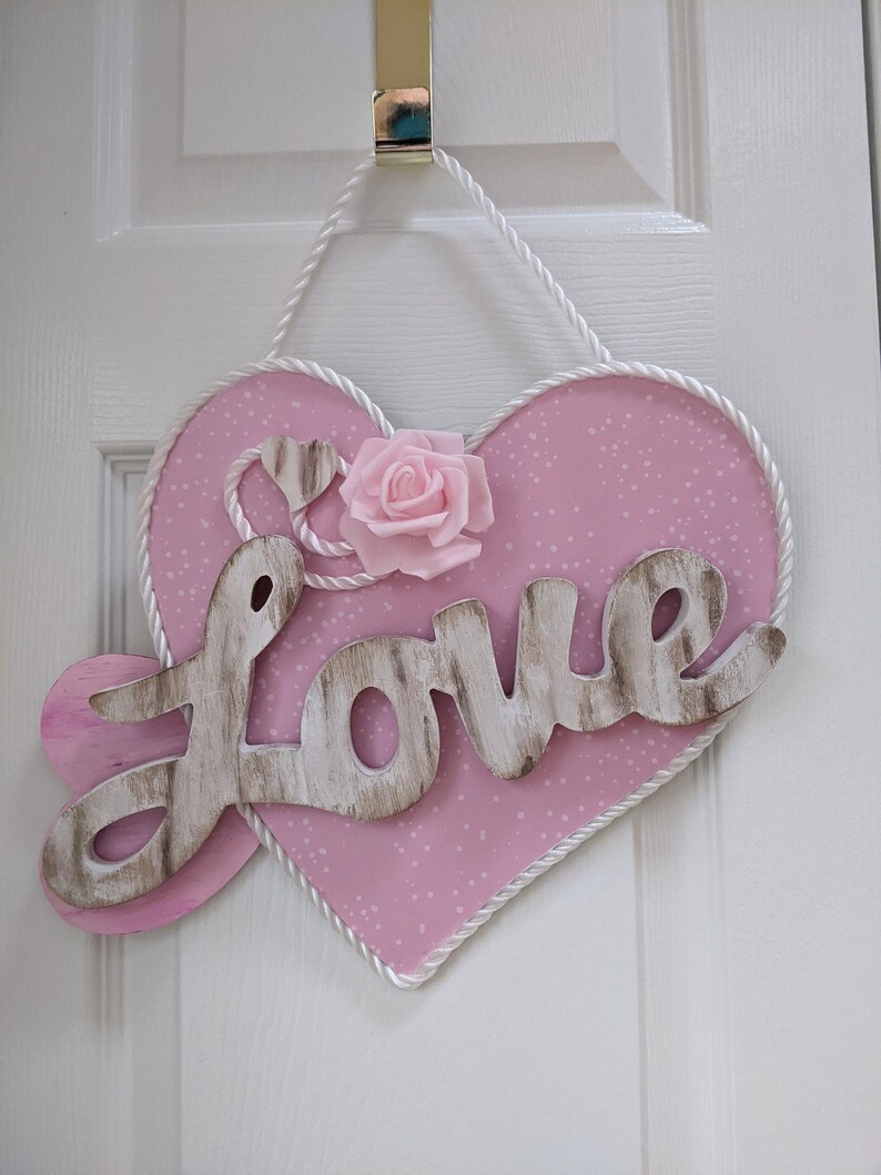 Wooden LOVE Sign on Pink Heart Valentine's Day or Anytime Multicolor ...
