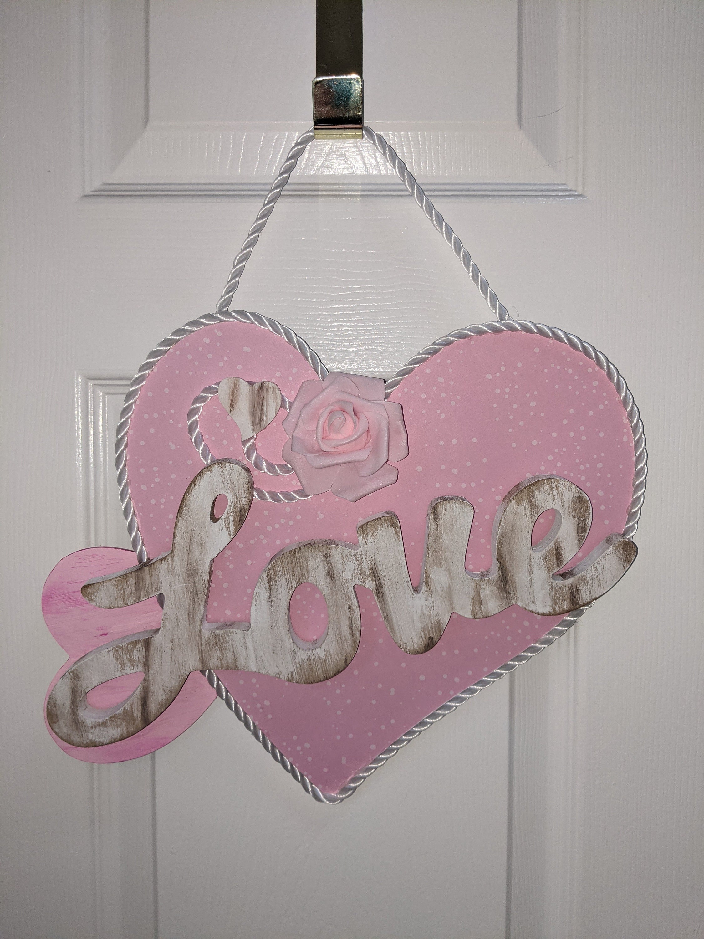 Wooden LOVE Sign on Pink Heart Valentine's Day or Anytime Multicolor ...
