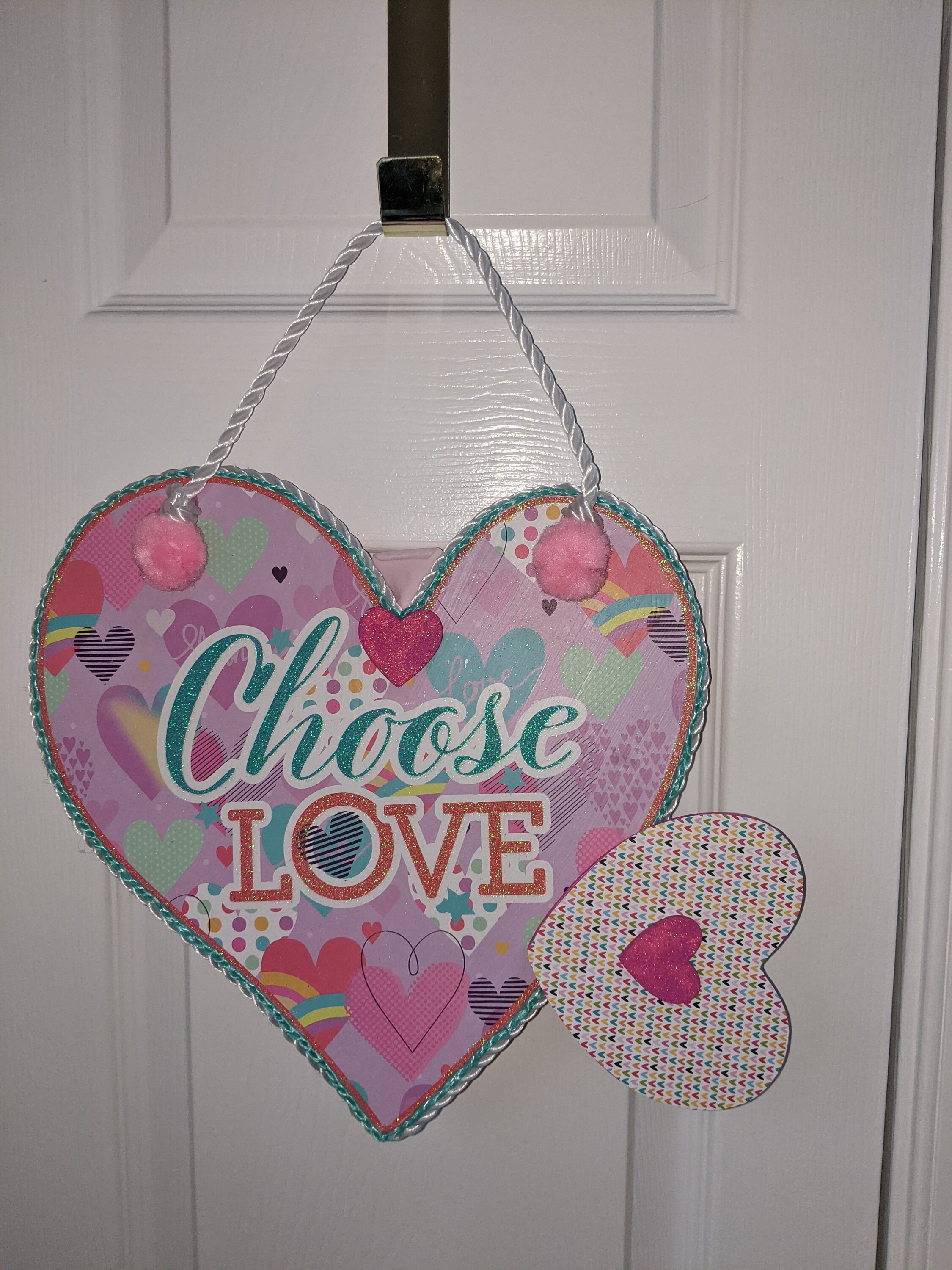 Wooden LOVE Sign on Pink Heart Valentine's Day or Anytime Multicolor ...