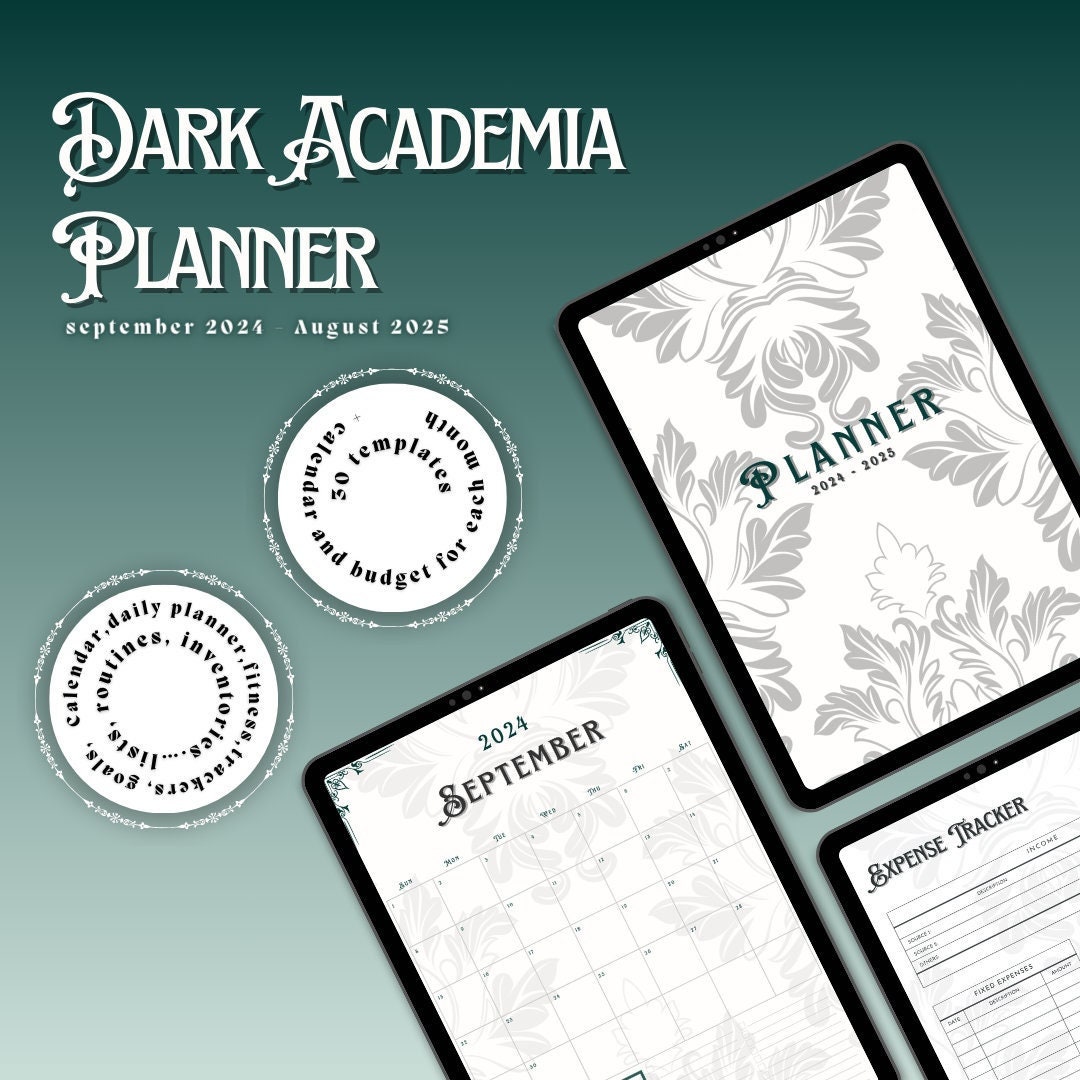 ALL-IN-ONE Dated Printable and Fillable Dark Academia Planner 2024-2025 ...
