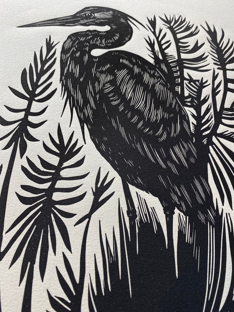 Heron, Linocut Art Print, - Etsy