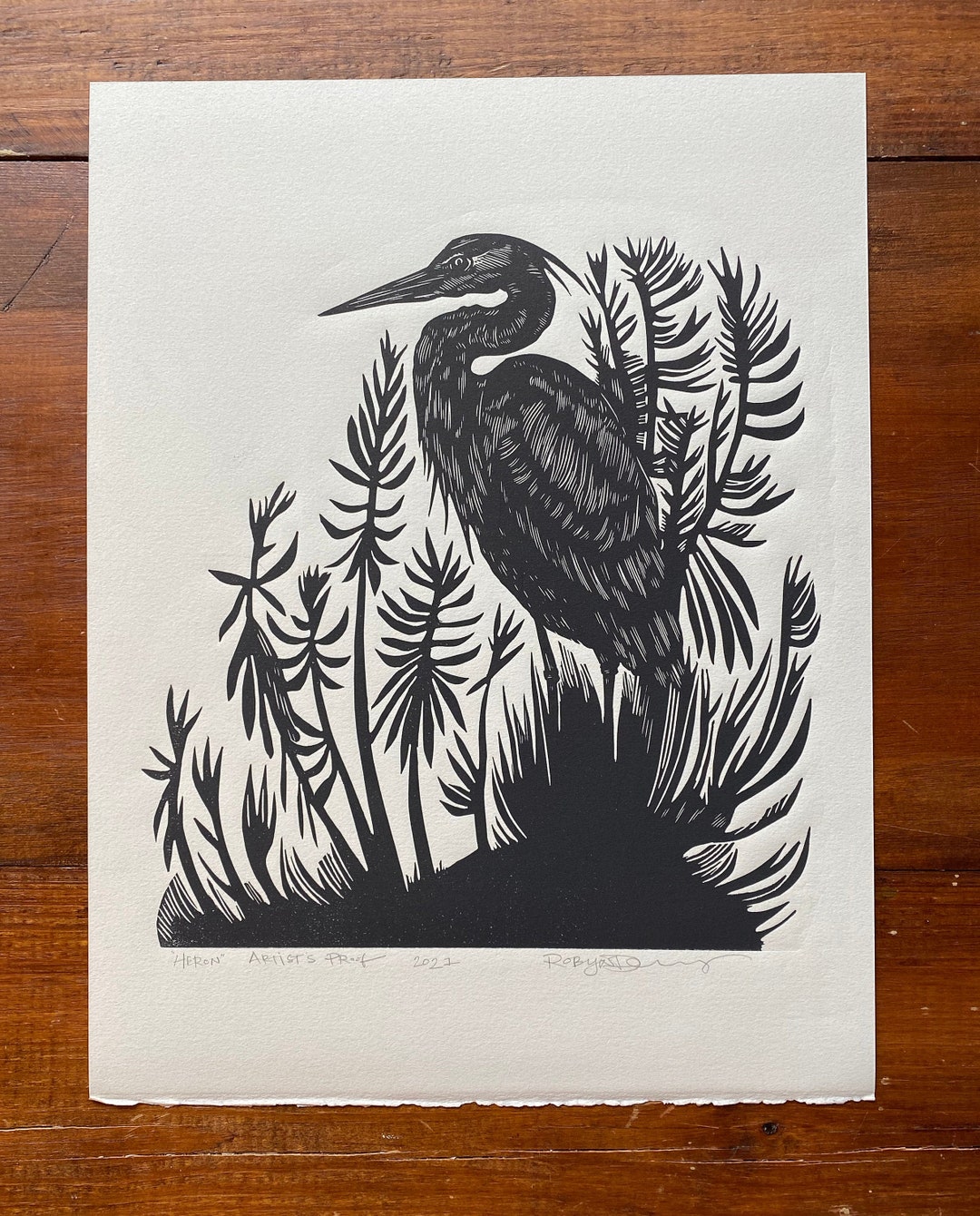 Heron, Linocut Art Print, - Etsy