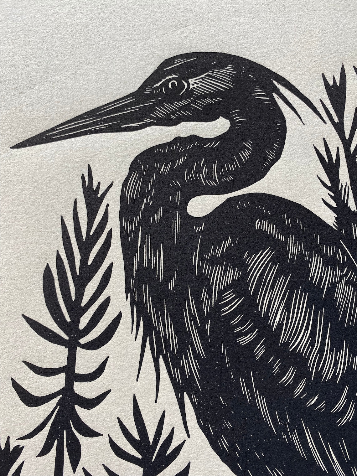 Heron, Linocut Art Print, - Etsy