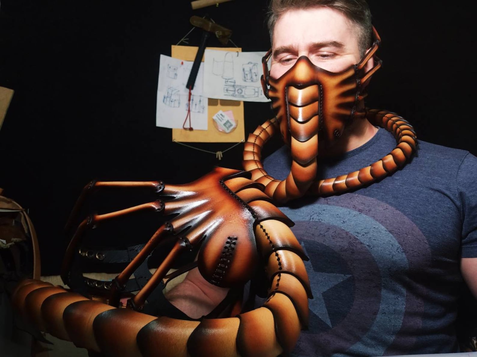 Facehugger Mask Alien Mask Covid Symbol Leather Mask. Streampunk Mask ...