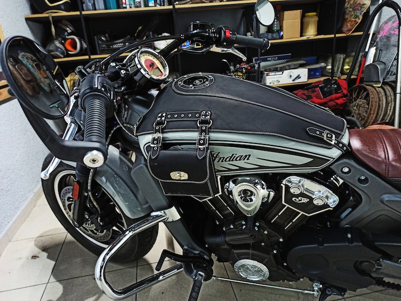 Handmade Leather Fuel Tank Cover With Bags - Indian Scout Motorcycle ...