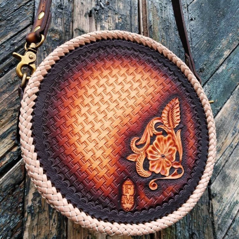 Round Leather Bag - Etsy