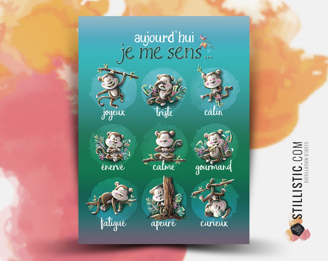 Poster / Emotions Educational Poster With Customizable Jungle Monkey ...