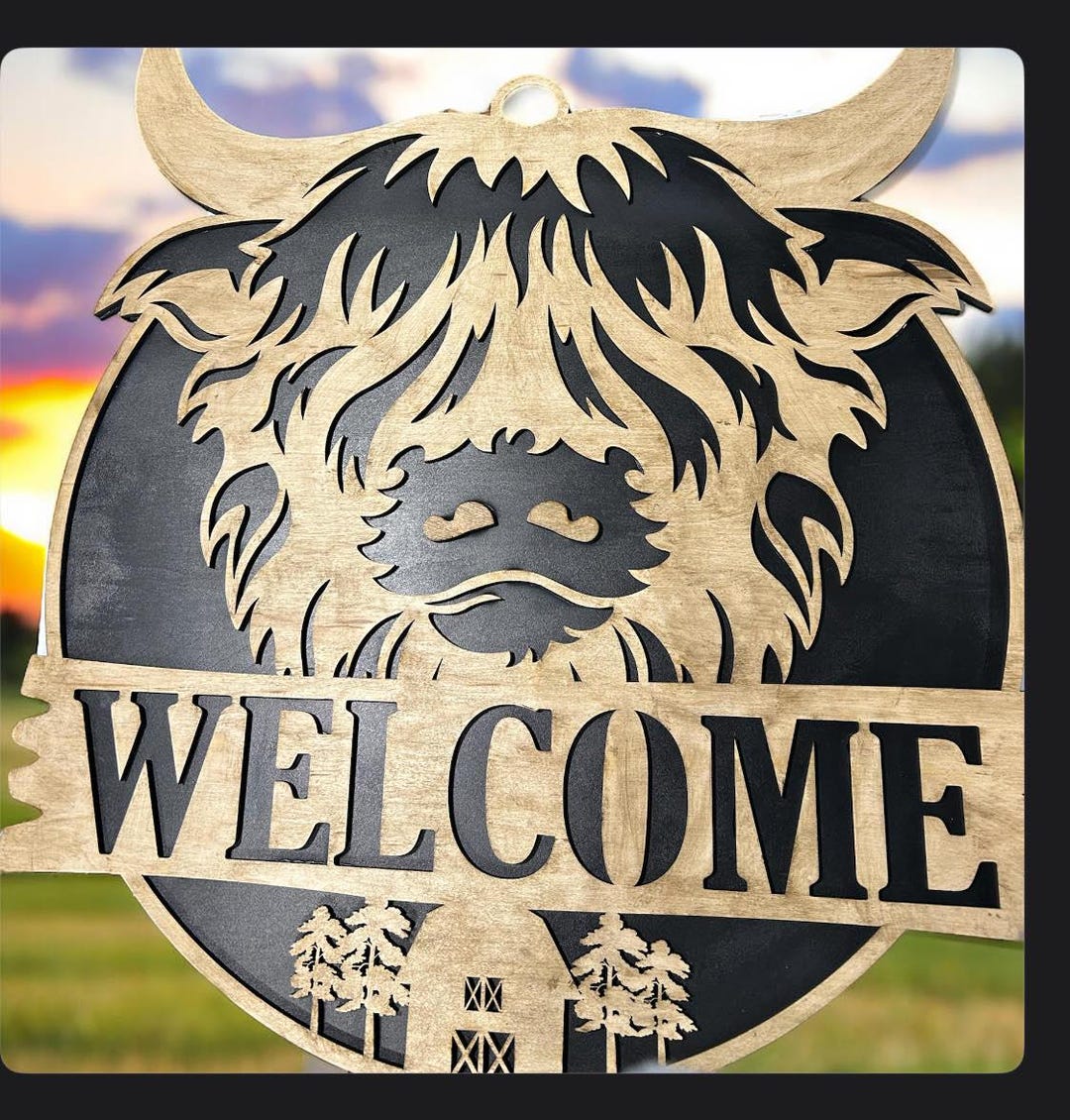 Highland Cow Door Hanger/ Highland Cow Sign/ Cow Front Door Decor/ Cow ...