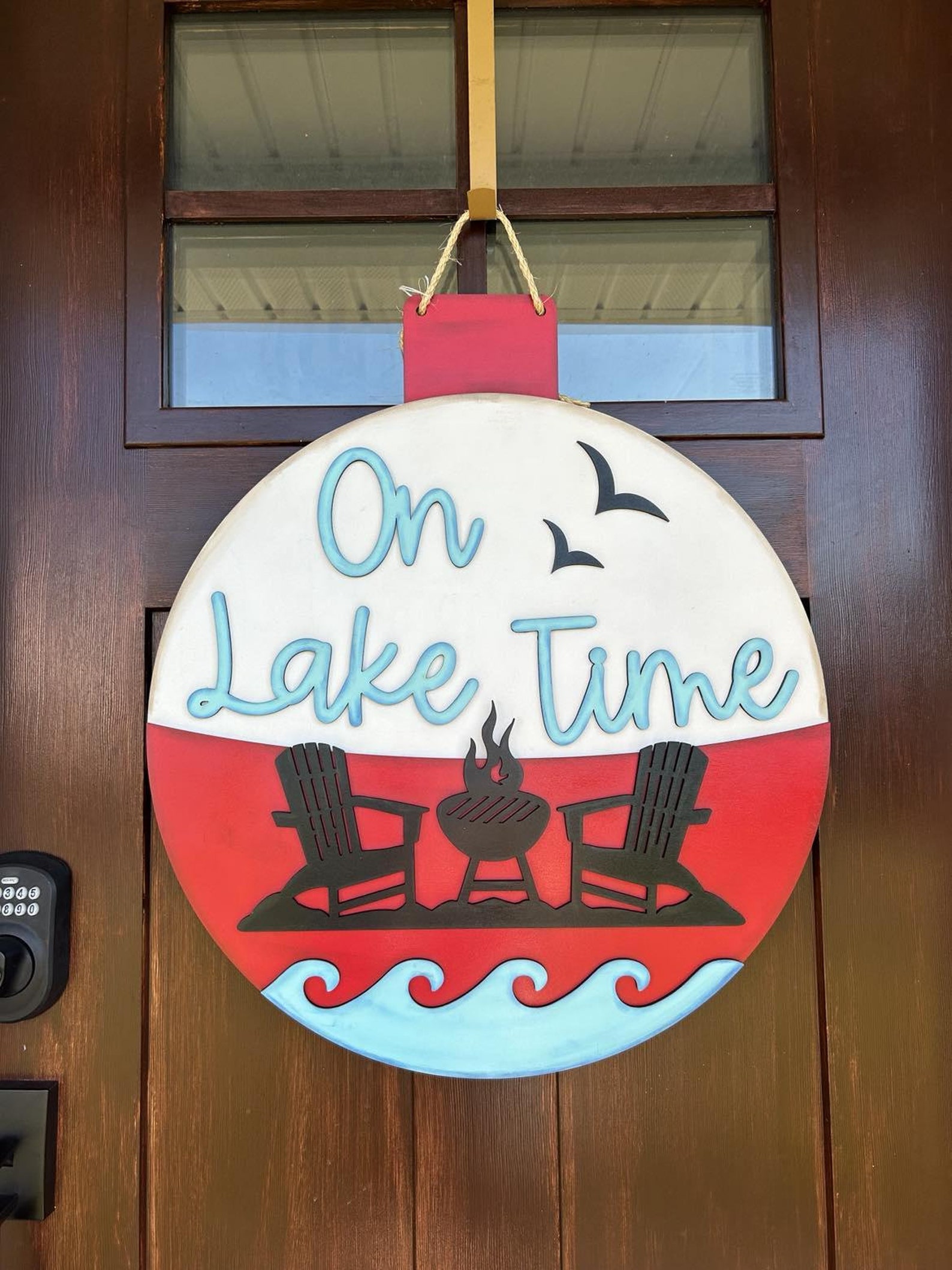 On Lake Time Door Hanger/ Bobber Sign/ Lake House Decor/ Round With ...