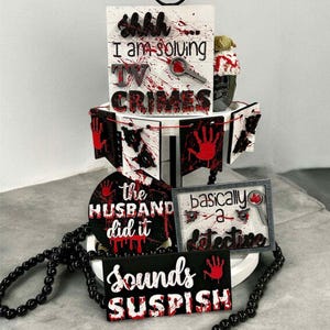 True Crime Tiered Tray Decor: Crime Scene Shelf Sitters, Set of 5 Wood ...