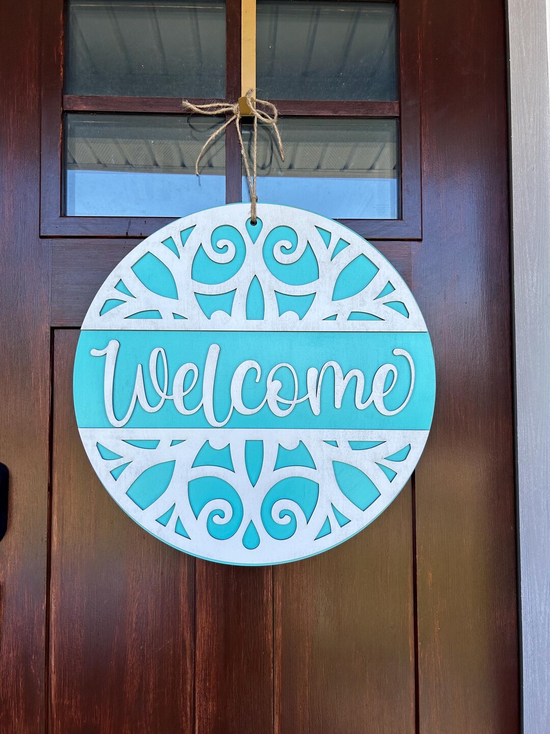 Modern Farmhouse Door Hanger/ Teal Welcome Door Hanger/ Blue Welcome ...