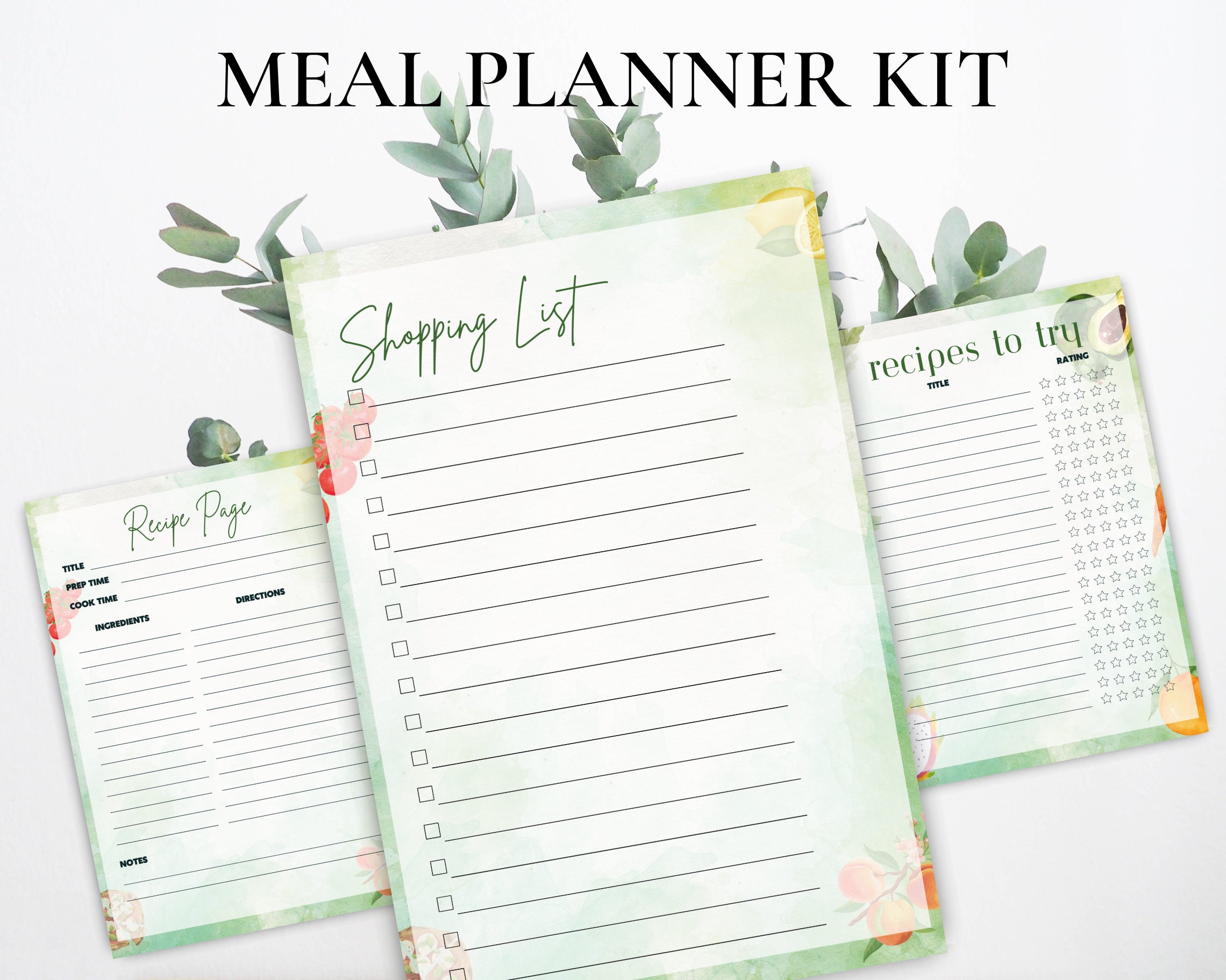 Printable Watercolor Meal Planner Kit - Etsy