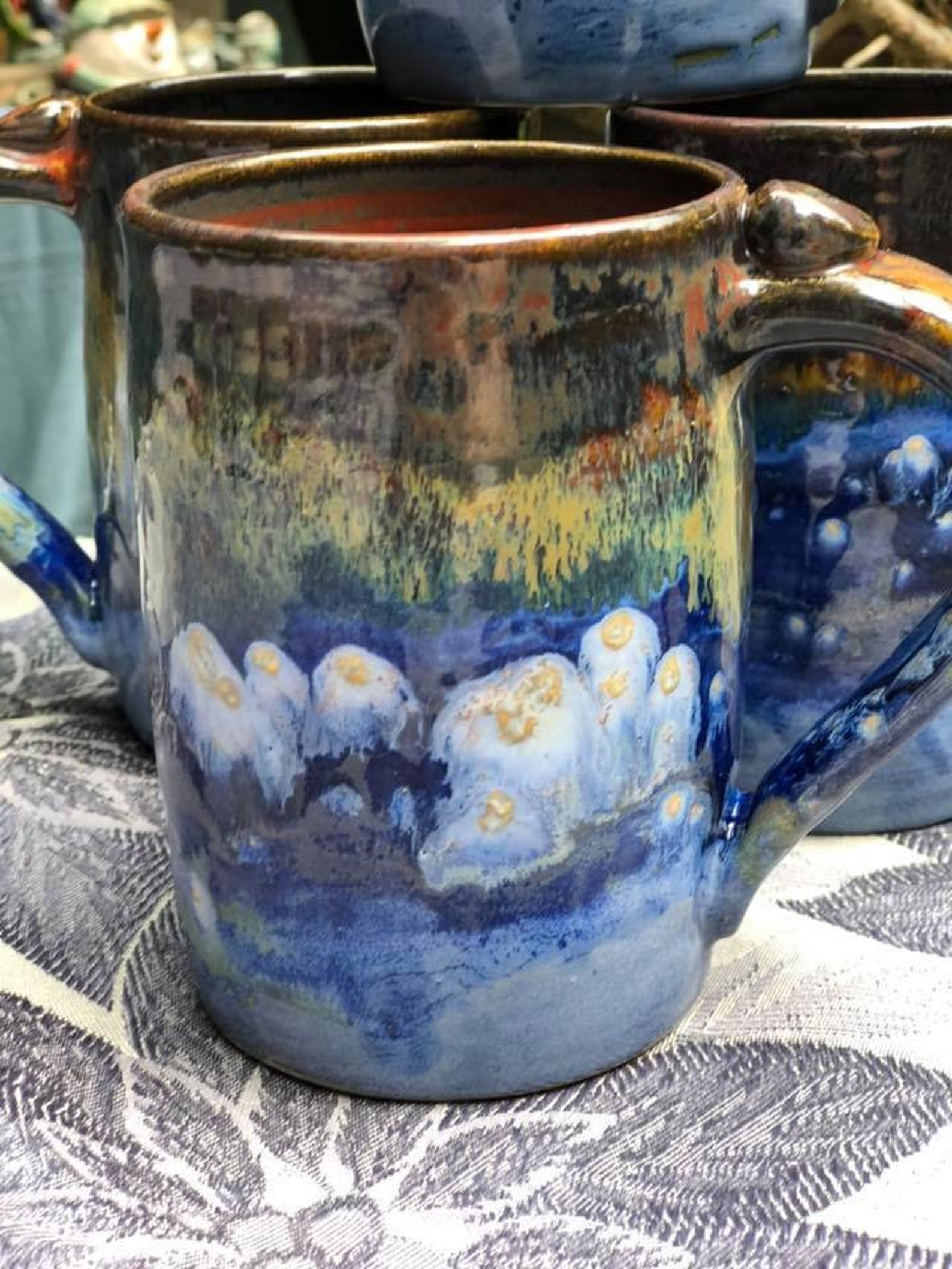 4-mug Set 4-large Blue Pottery Mugs Ceramic Coffee Mugs Set - Etsy