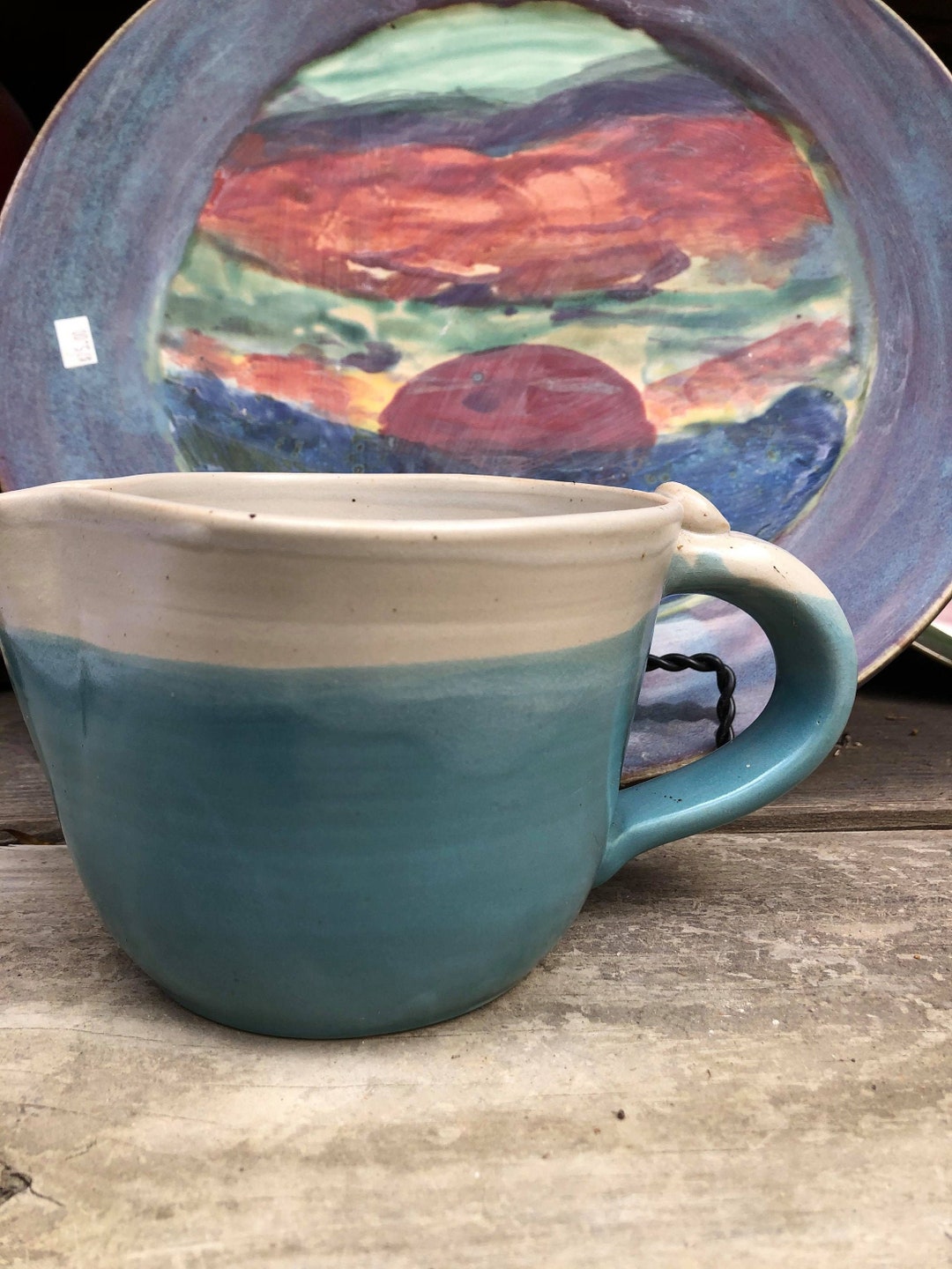 Small Pottery Pitcher, Blue and Cream, 4-inch Small Pitcher, Stoneware ...