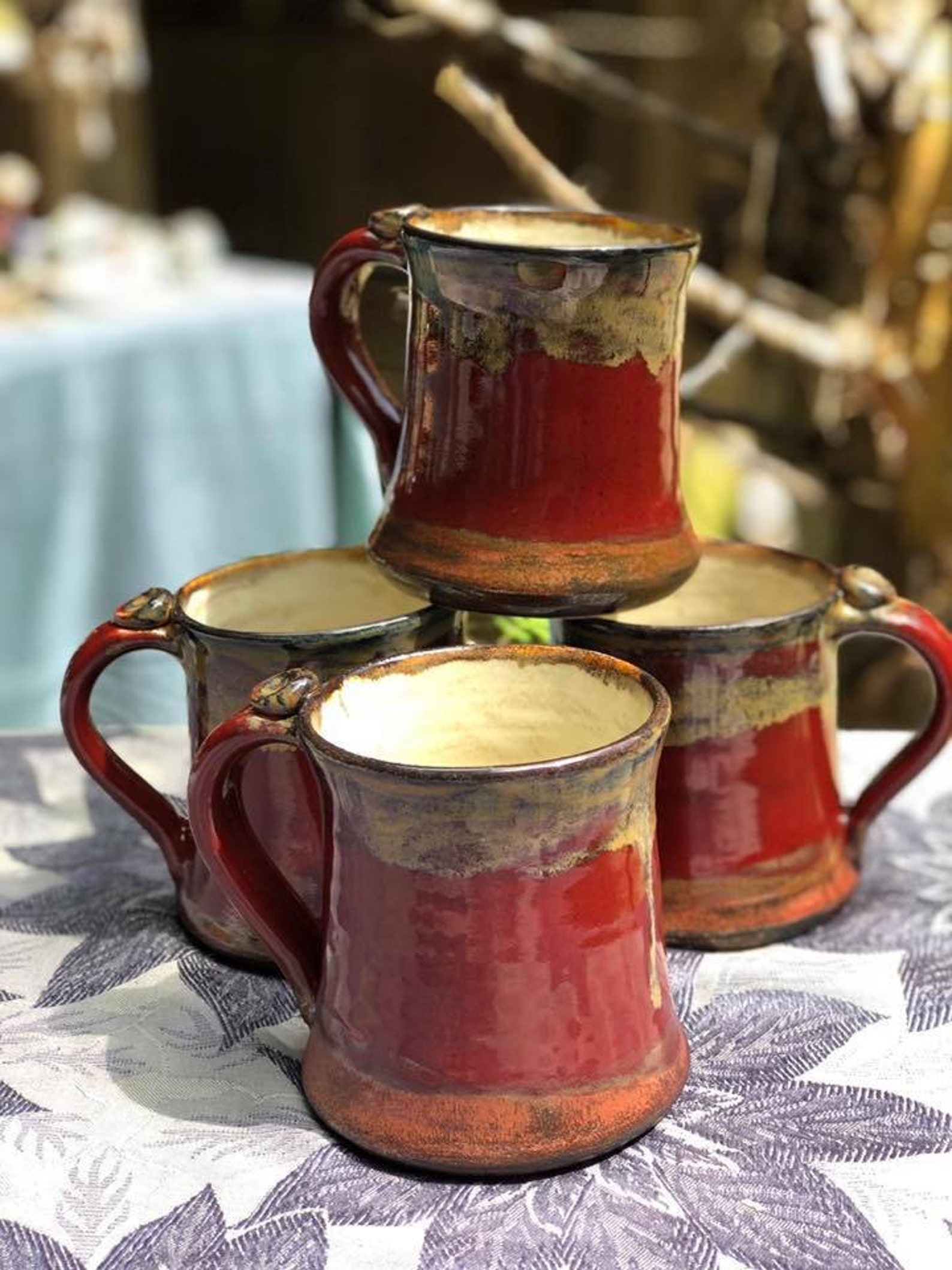 1-Mug Red Mug Pottery Thumb Grip Ceramic Mugs Stoneware | Etsy
