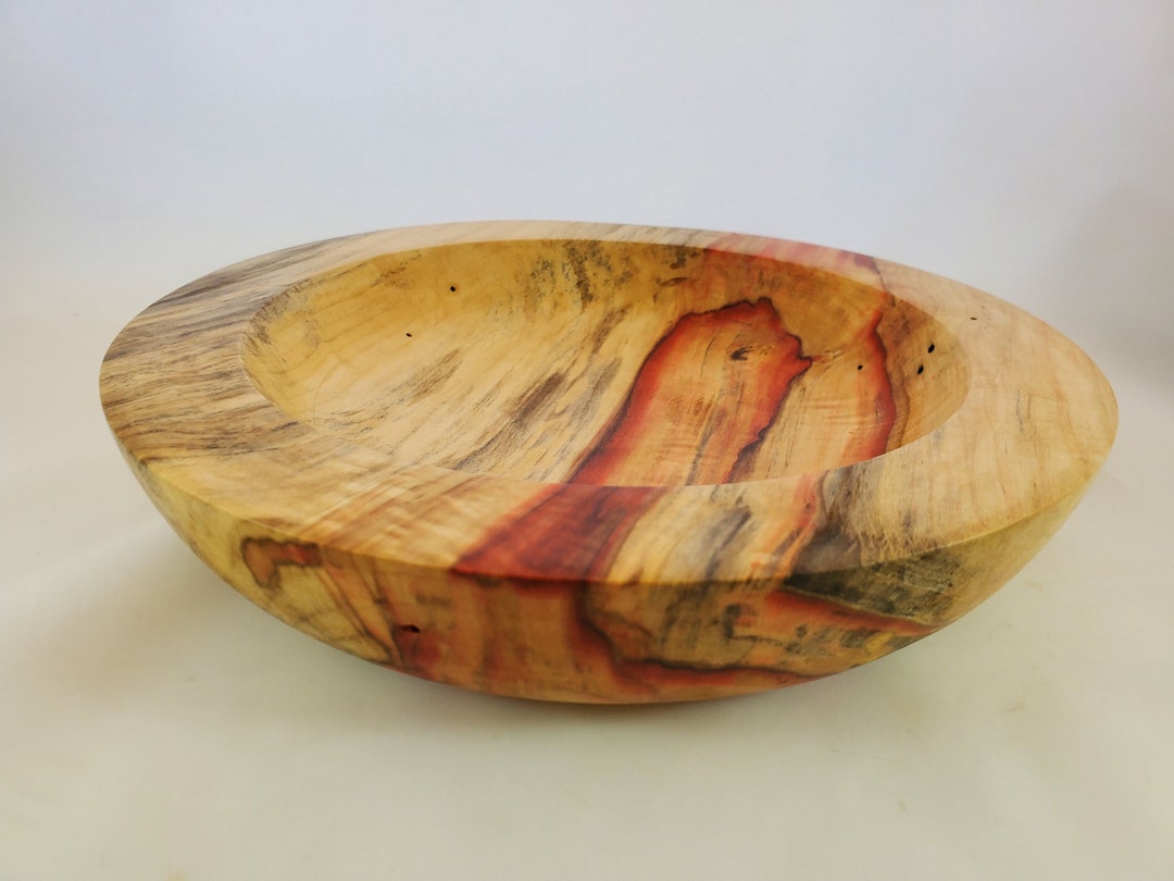Red Flame Box Elder Spalted Wood Turned Dish / Wide Rimmed Bowl, Wooden ...