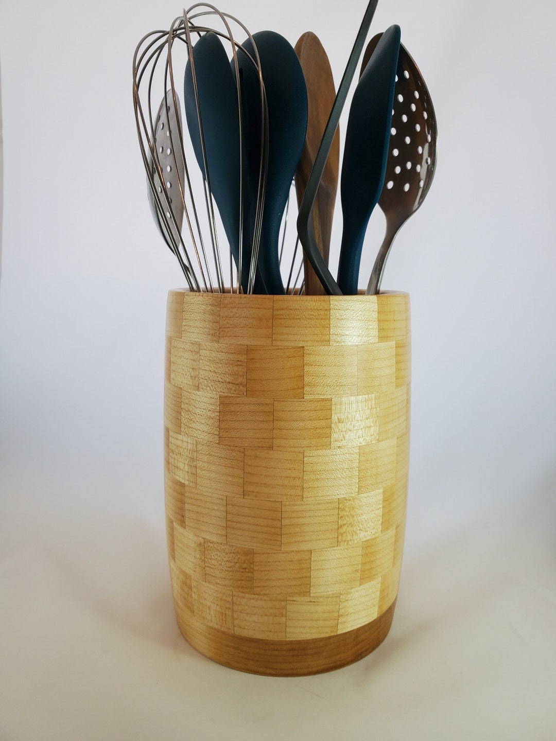 Handmade Segmented Hard Maple Utensil Holder: Wood Kitchen Decor - Etsy