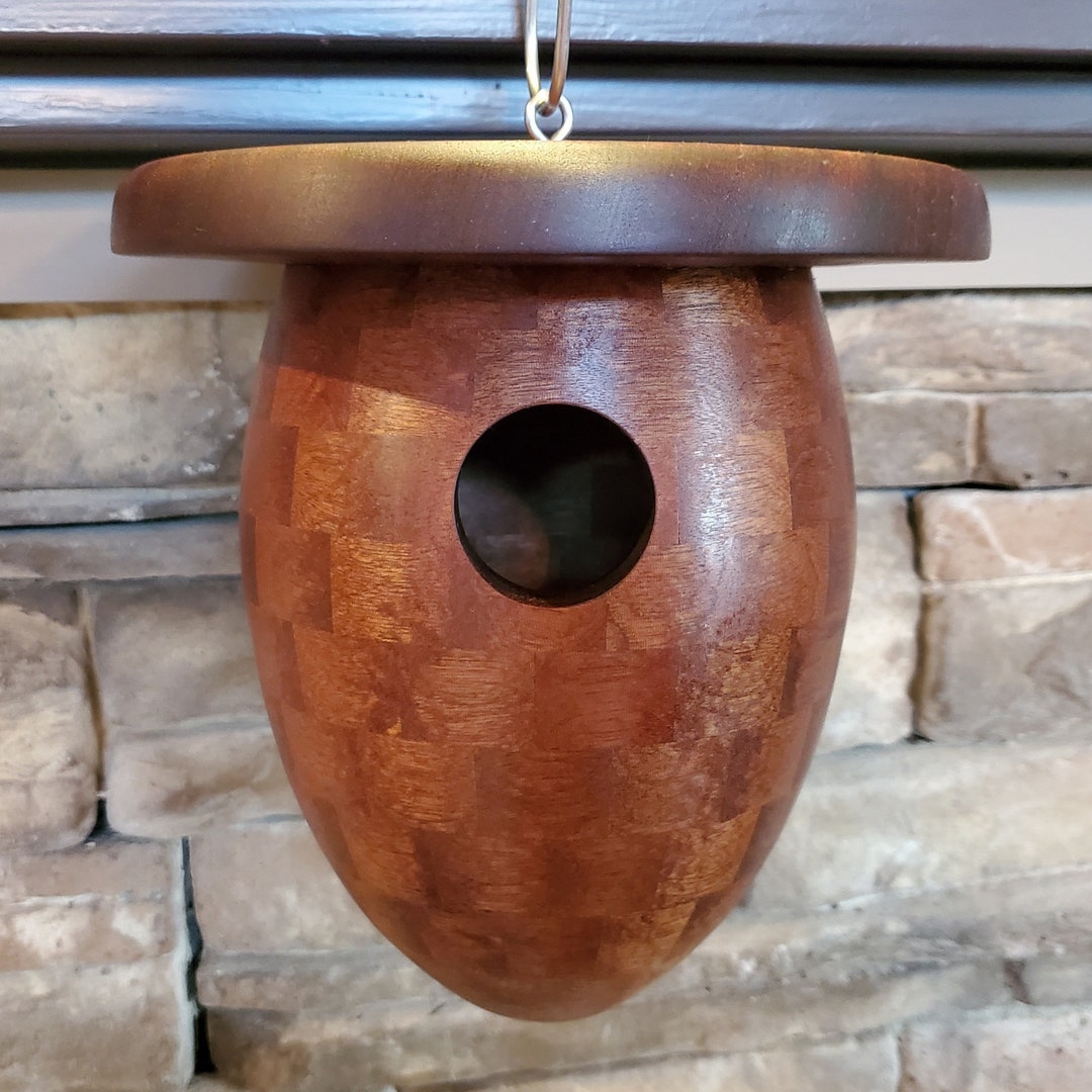 Sapele Segmented Wooden Birdhouse, Wood Turned, Handmade, Handcrafted ...