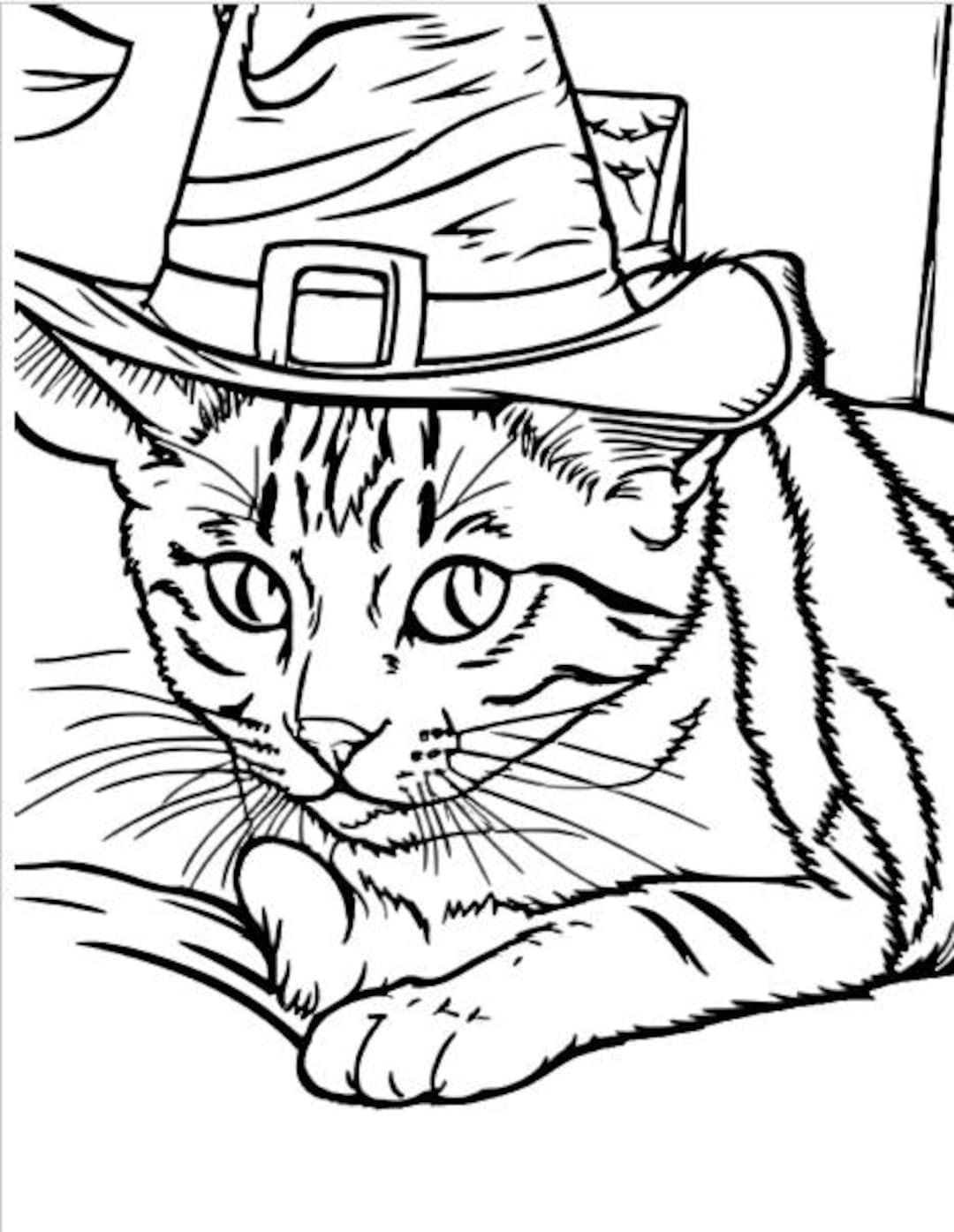 Witch Cat Coloring Page - Etsy