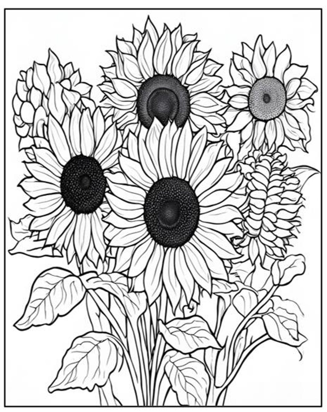 Bunch of Sunflower Coloring Page - Etsy