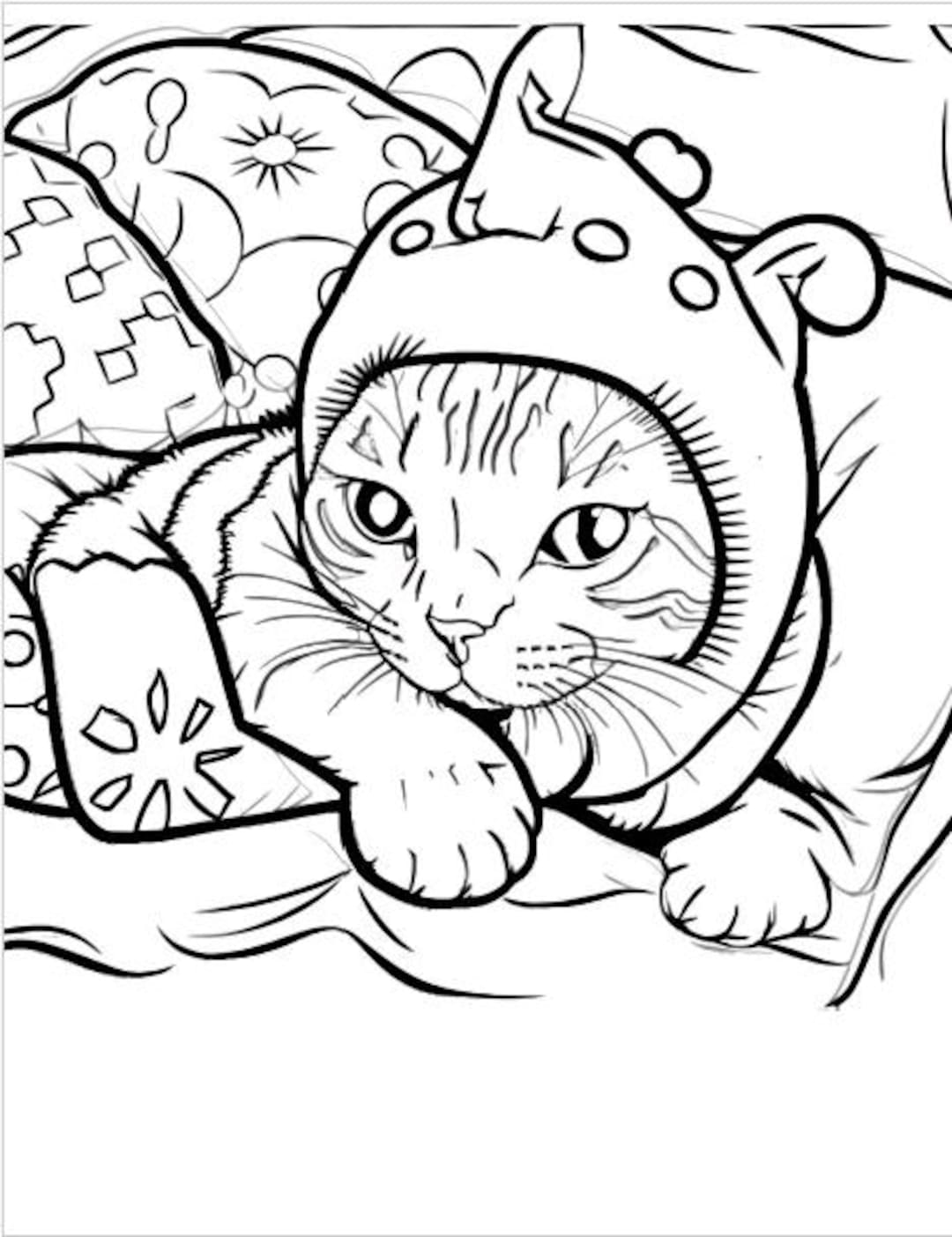 Winter Cat Coloring Page - Etsy