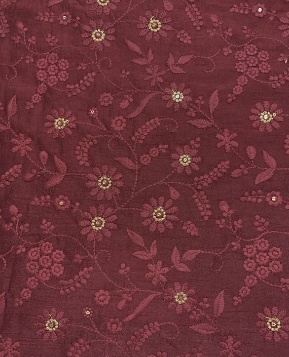 Maroon Silk Embroidered Fabric Sale by Fabric Size - Etsy