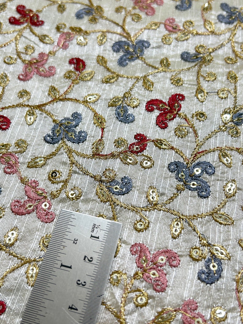Heavy Embroidered Indian Silk Fabric | Sale by Fabric Size | Decorative ...