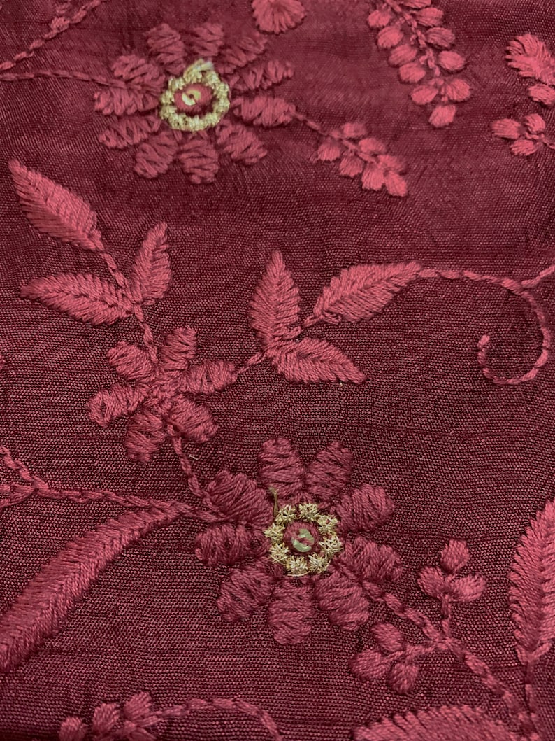 Maroon Silk Embroidered Fabric | Sale by Fabric Size | Decorative ...