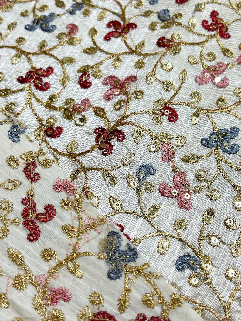 Heavy Embroidered Indian Silk Fabric | Sale by Fabric Size | Decorative ...