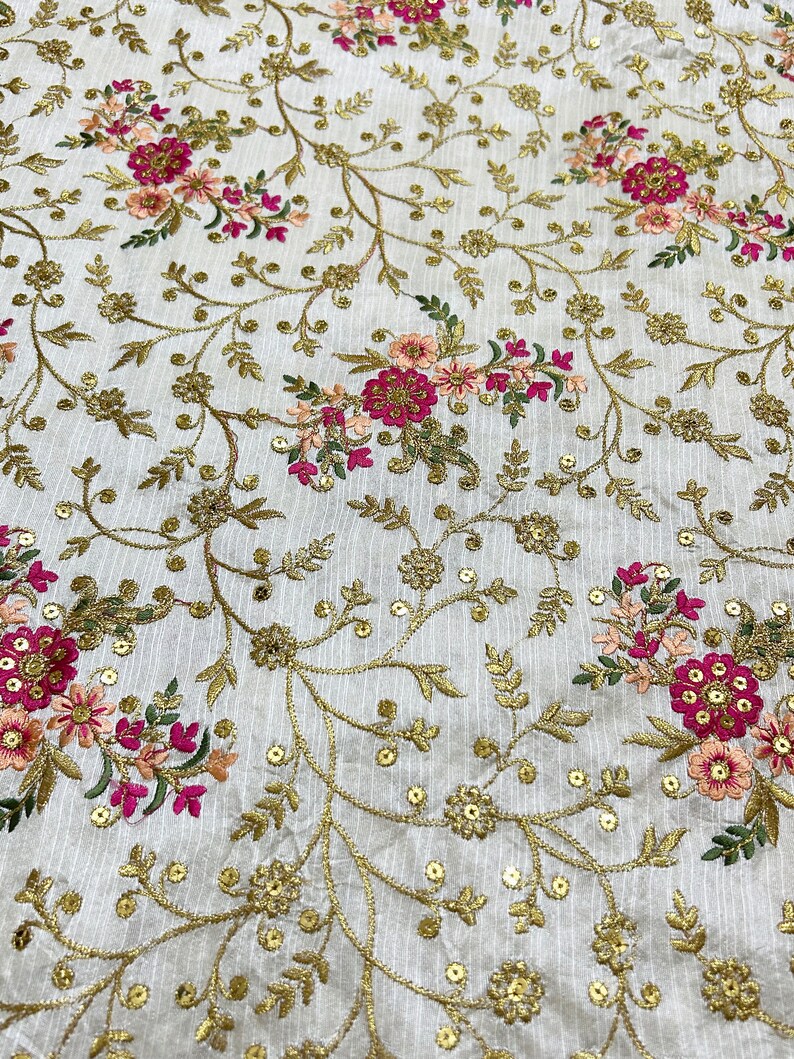 Heavy Embroidered Indian Silk Fabric Sale by Fabric Size - Etsy