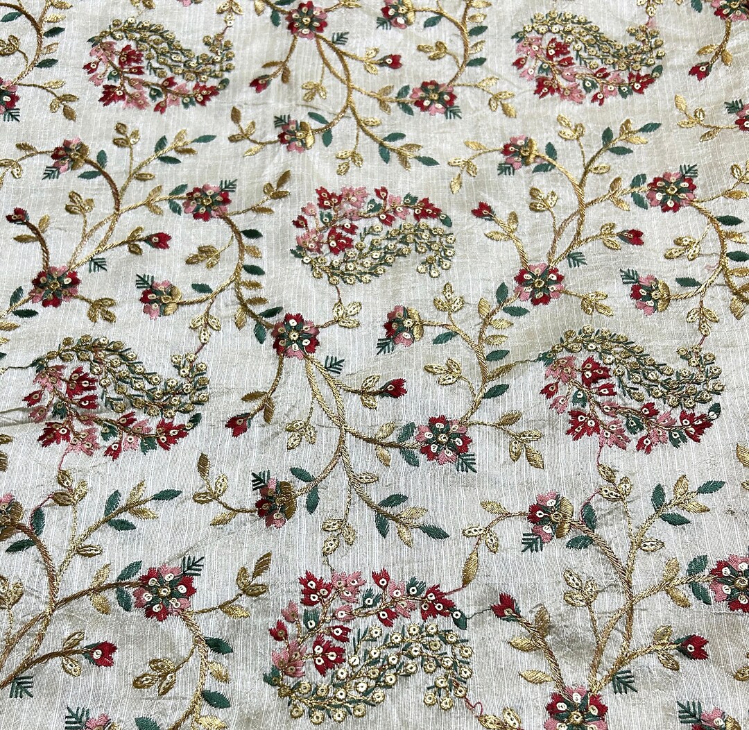 Heavy Embroidered Indian Silk Fabric | Sale by Fabric Size | Decorative ...