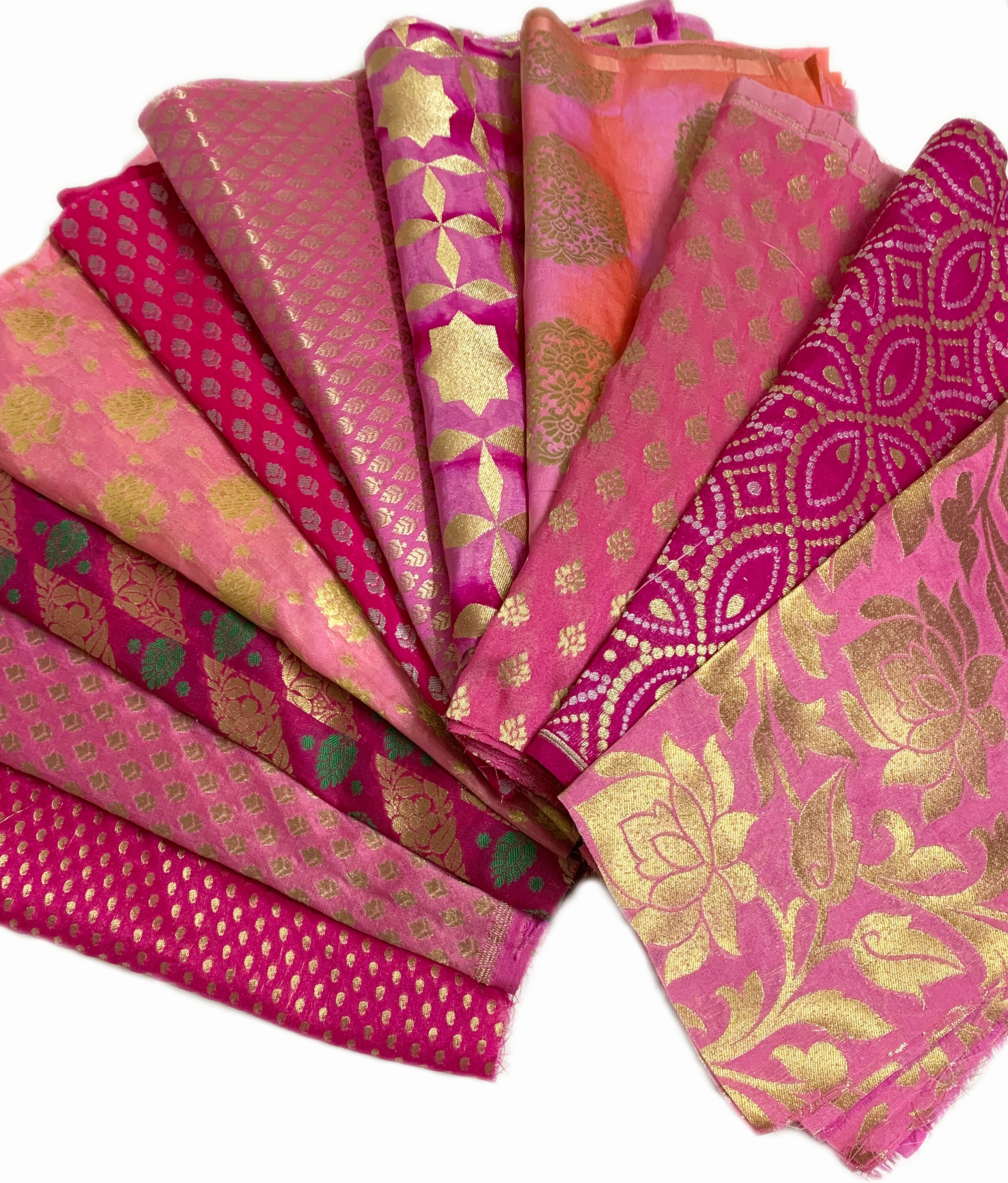 Pretty Pinks Woven Brocade Silk Fabric Bundle Decorative | Etsy