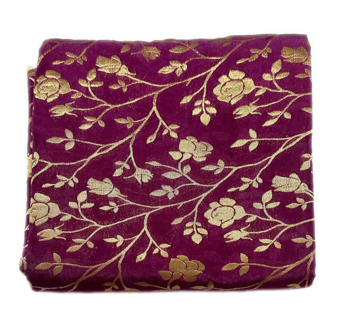 Dark Purple Gold Indian Woven Brocade Silk Fabric Sale by - Etsy
