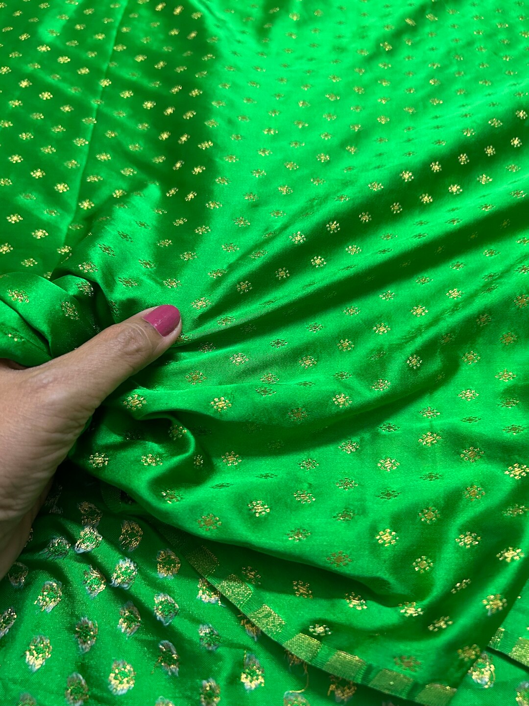 Neon Green Woven Brocade Silk Fabric - Decorative Weaved Textile ...