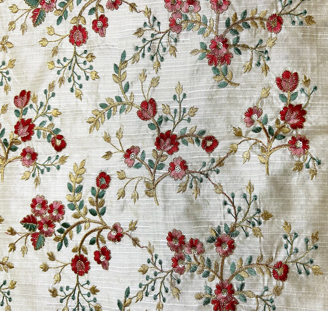 Heavy Embroidered Indian Silk Fabric | Sale by Fabric Size | Decorative ...