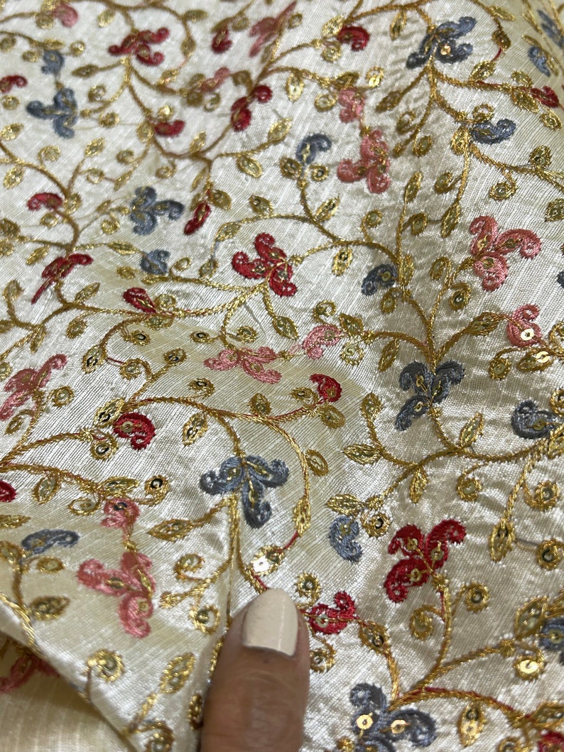 Heavy Embroidered Indian Silk Fabric | Sale by Fabric Size | Decorative ...