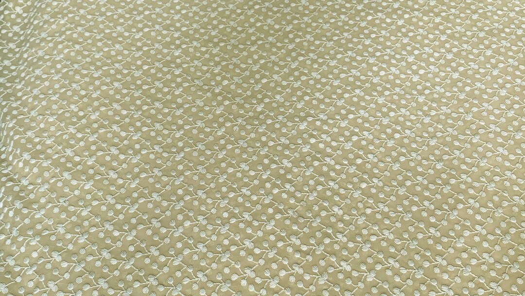 Beige / Ivory Sheer Embroidered Fabric | Sale by Fabric Size ...