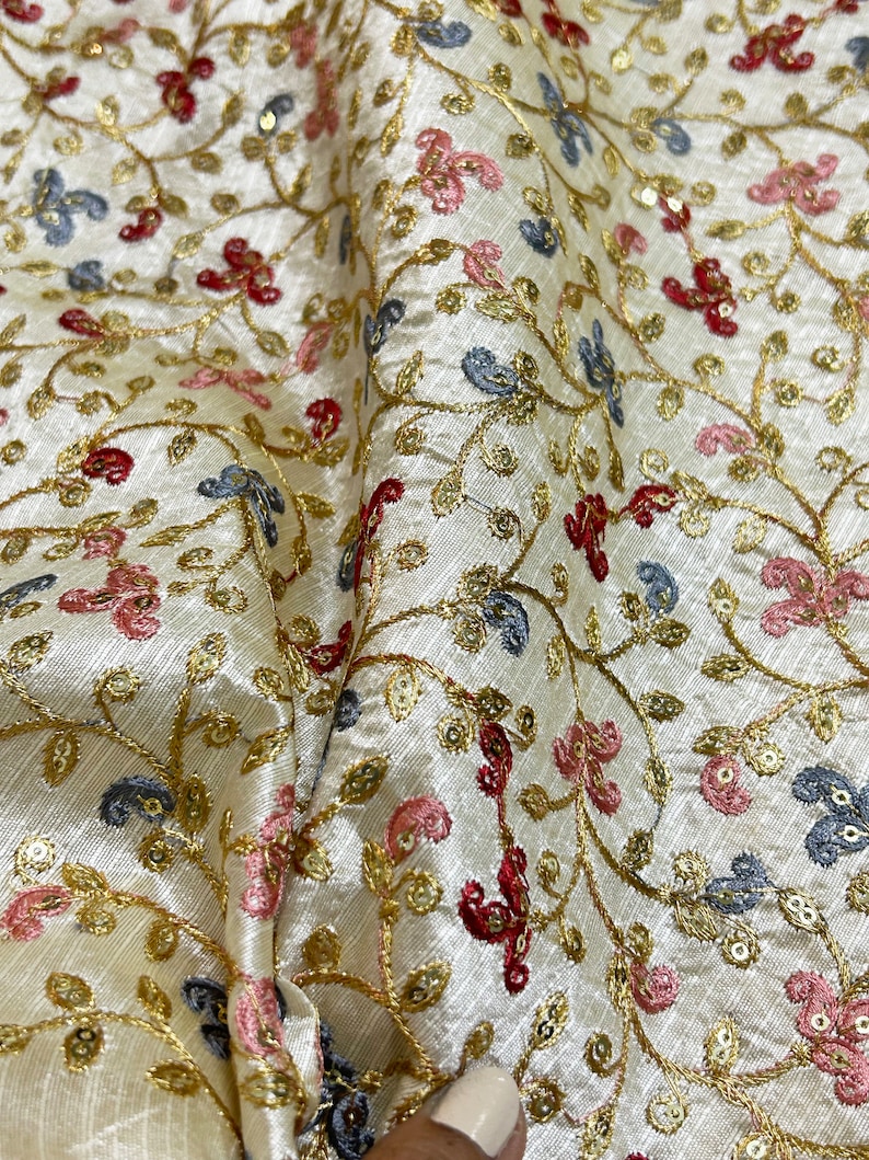 Heavy Embroidered Indian Silk Fabric | Sale by Fabric Size | Decorative ...
